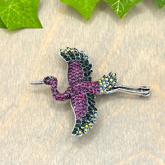Jewelry | 325 Blue Pink Crane Bird Sparking Brooch | Poshmark